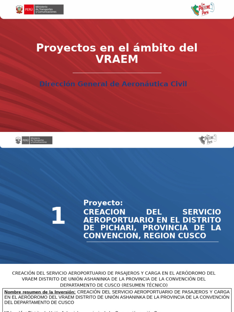 Presentación Proyectos VRAEM 09.10.2024 | PDF | Aeropuerto | Transporte