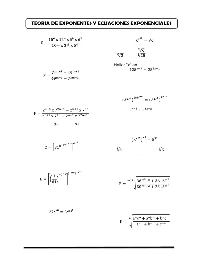Teoria de Exponentes Nivel Preuniversitario | PDF