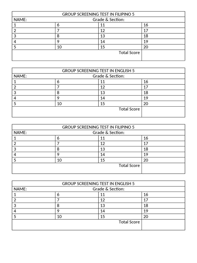 Group Screening Test in Filipino 5 | PDF