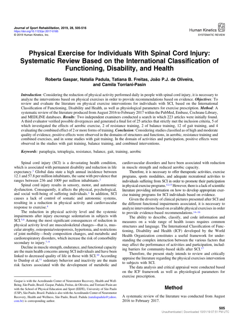 Physical Exercise For Individuals With Spinal Cord Injury Systematic ...