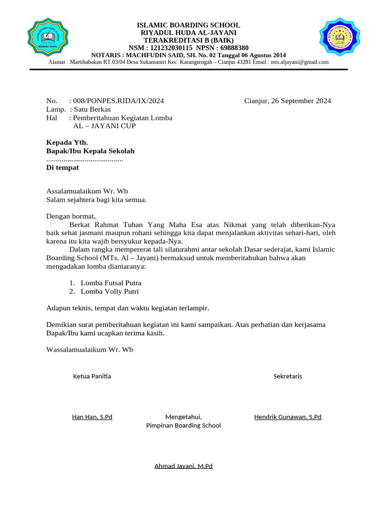 Surat Pemberitahuan Lomba Pdf