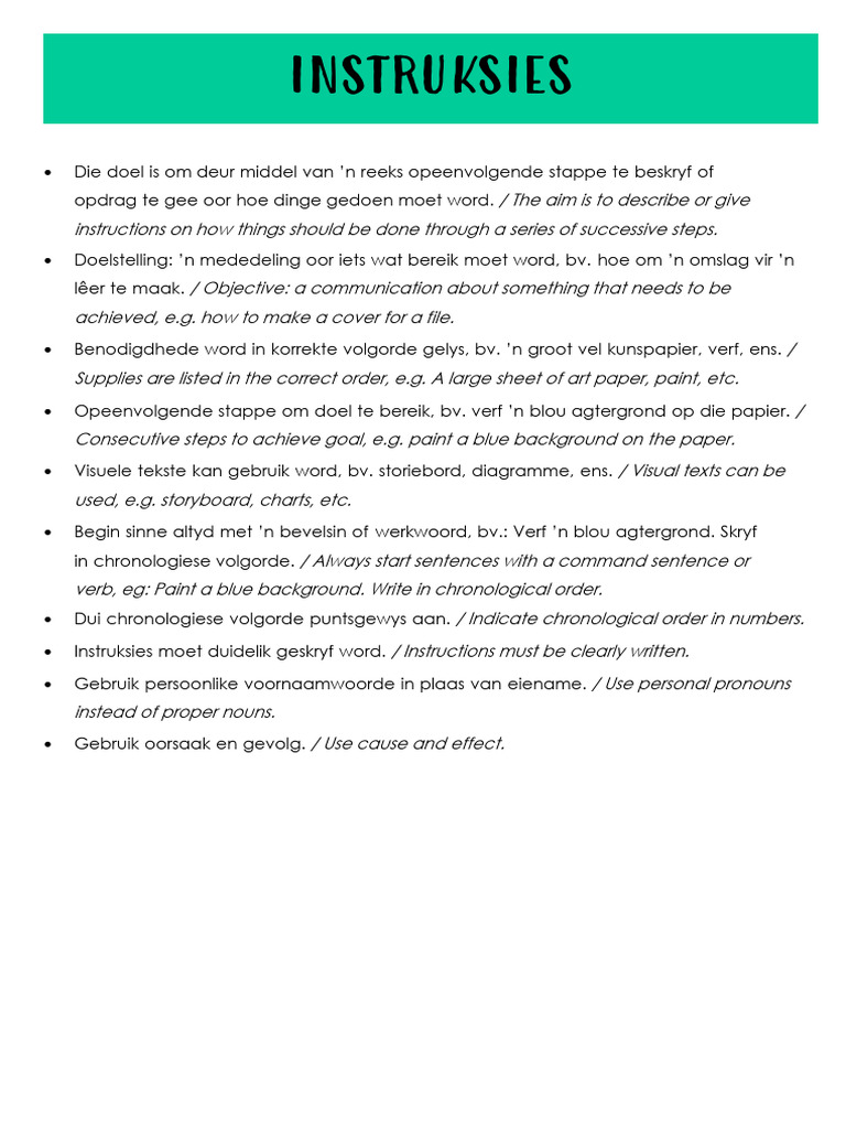 Instruksies Instructions | PDF