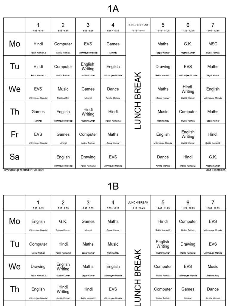 Class Wise Schoole Routine W.E.F. 26.09.24 | PDF | Languages Of Asia ...