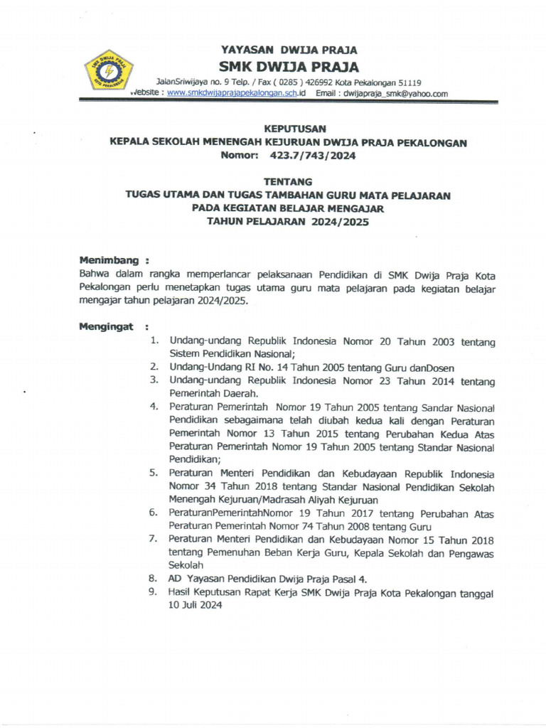 SK Pembagian Tugas Triyono | PDF