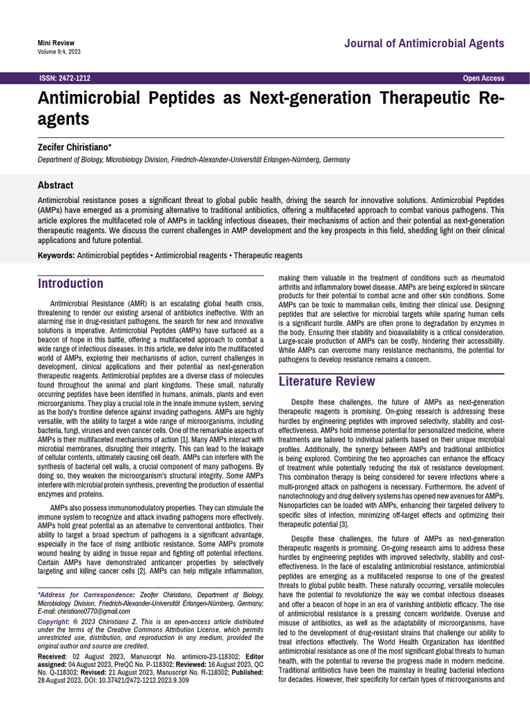 2023 JAntimicrAgents Chiristiano AMPs as next generation therapeutic ...