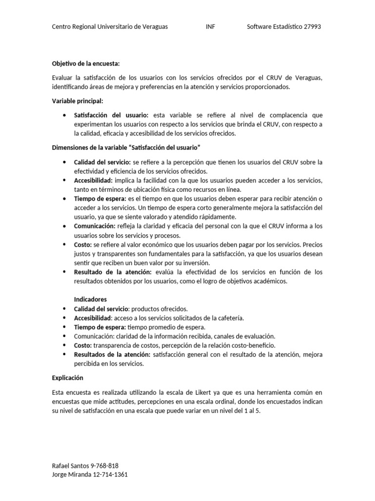 Encuesta de Satisfacción CRUV Veraguas | PDF | Accesibilidad ...