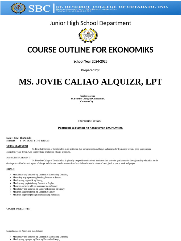 Course-outline 2nd Quarter | PDF