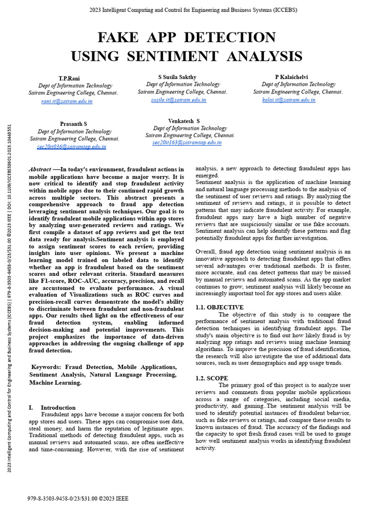 Fake App Detection Using Sentiment Analysis | PDF | Machine Learning | Mobile App