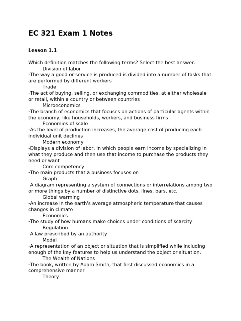 EC 321 Exam 1 Notes | PDF | Macroeconomics | Microeconomics