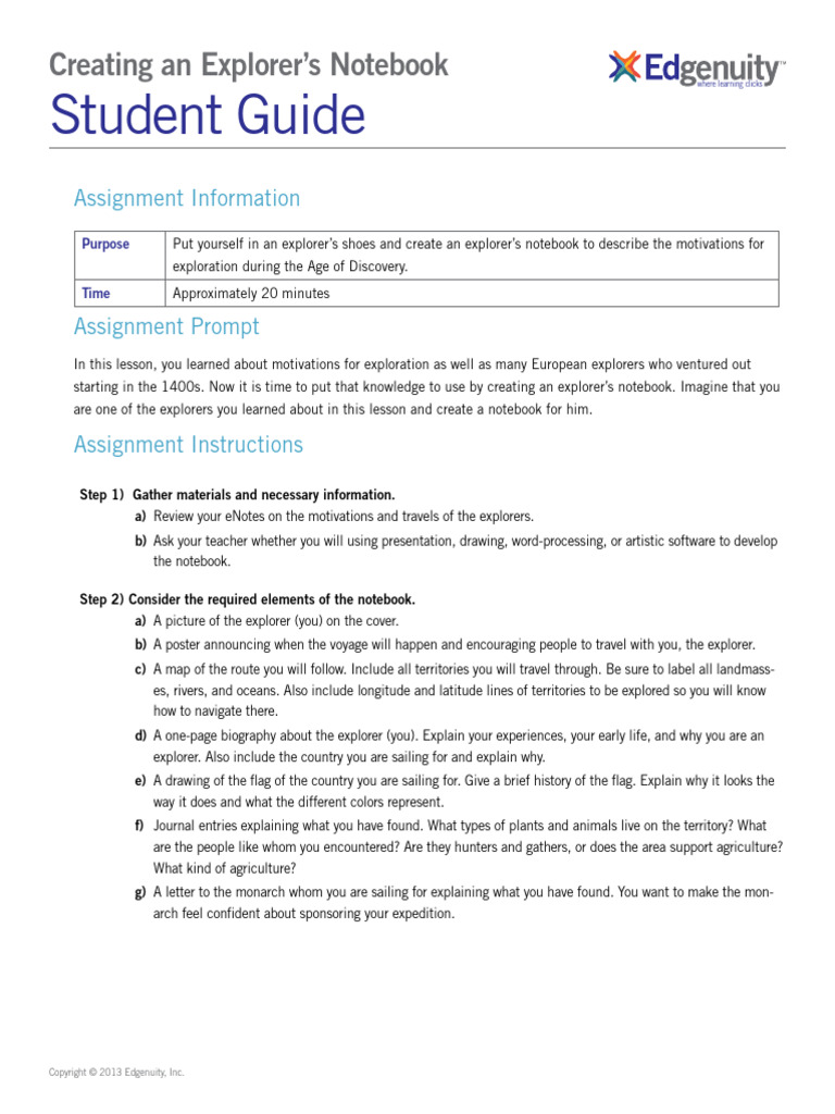 Student Guide: Creating An Explorer's Notebook | PDF | Age Of Discovery ...