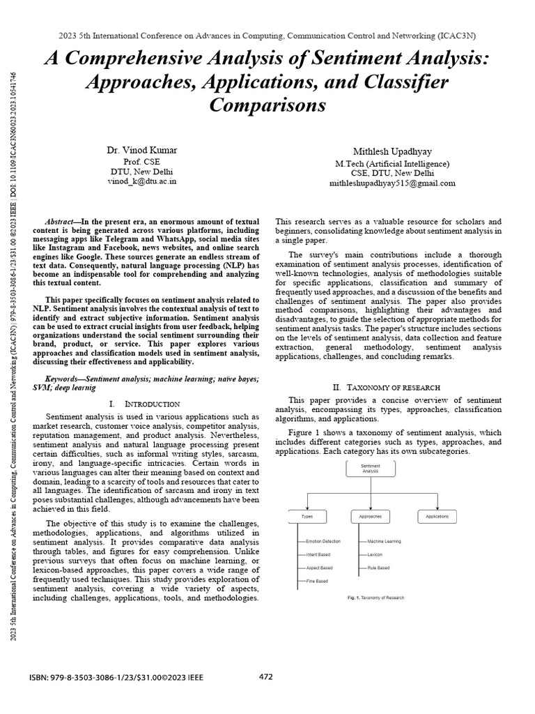 A Comprehensive Analysis of Sentiment Analysis Approaches Applications ...