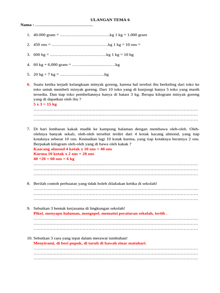 Ulangan Tema 6 | PDF