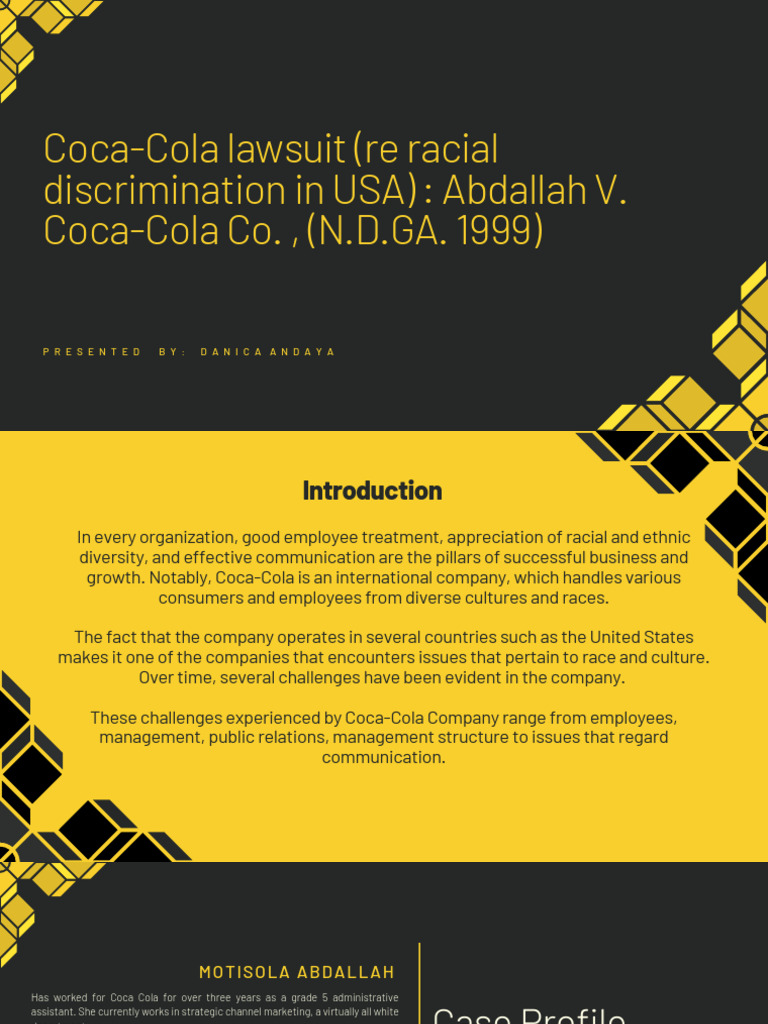 Coca Cola Lawsuit Race Discrimination Pdf Coca Cola Settlement