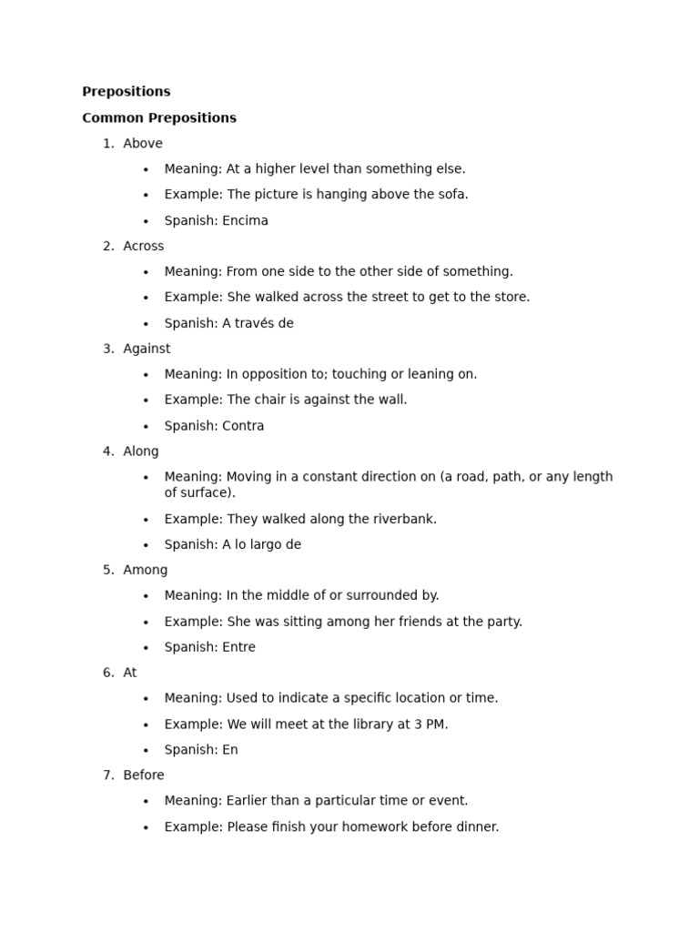 Example Questions Using Prepositions | PDF