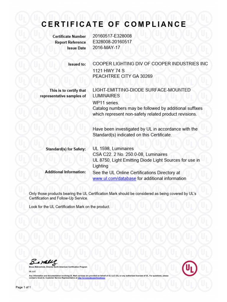 UL Certificate of Compliance E328008 14 3 | PDF