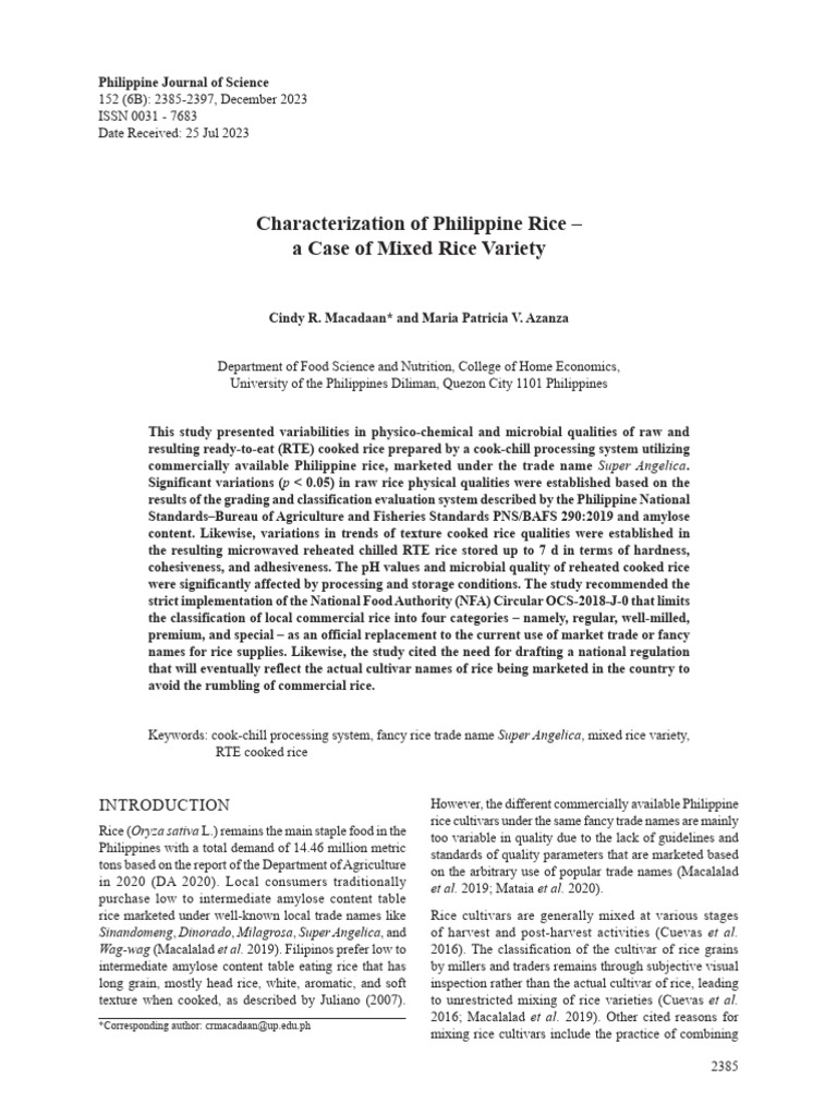 Characteristics of Philippine Rice Varieties | PDF | Foods | Cuisine