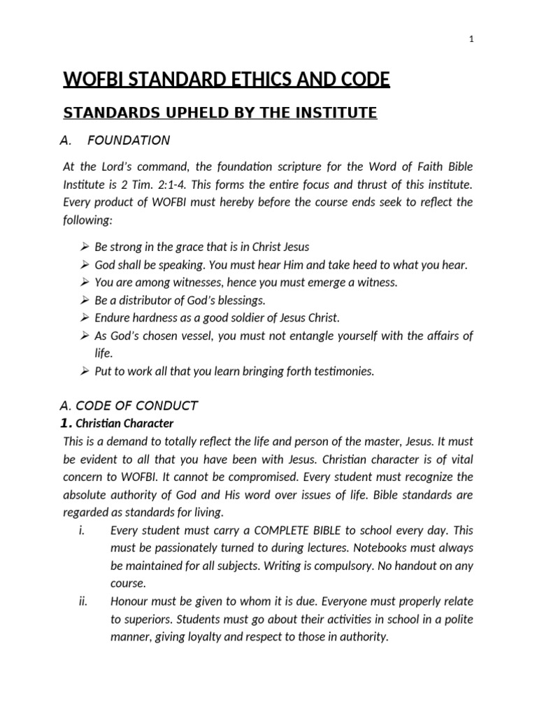 WOFBI Ethics and Conduct Guidelines | PDF | Jesus | God