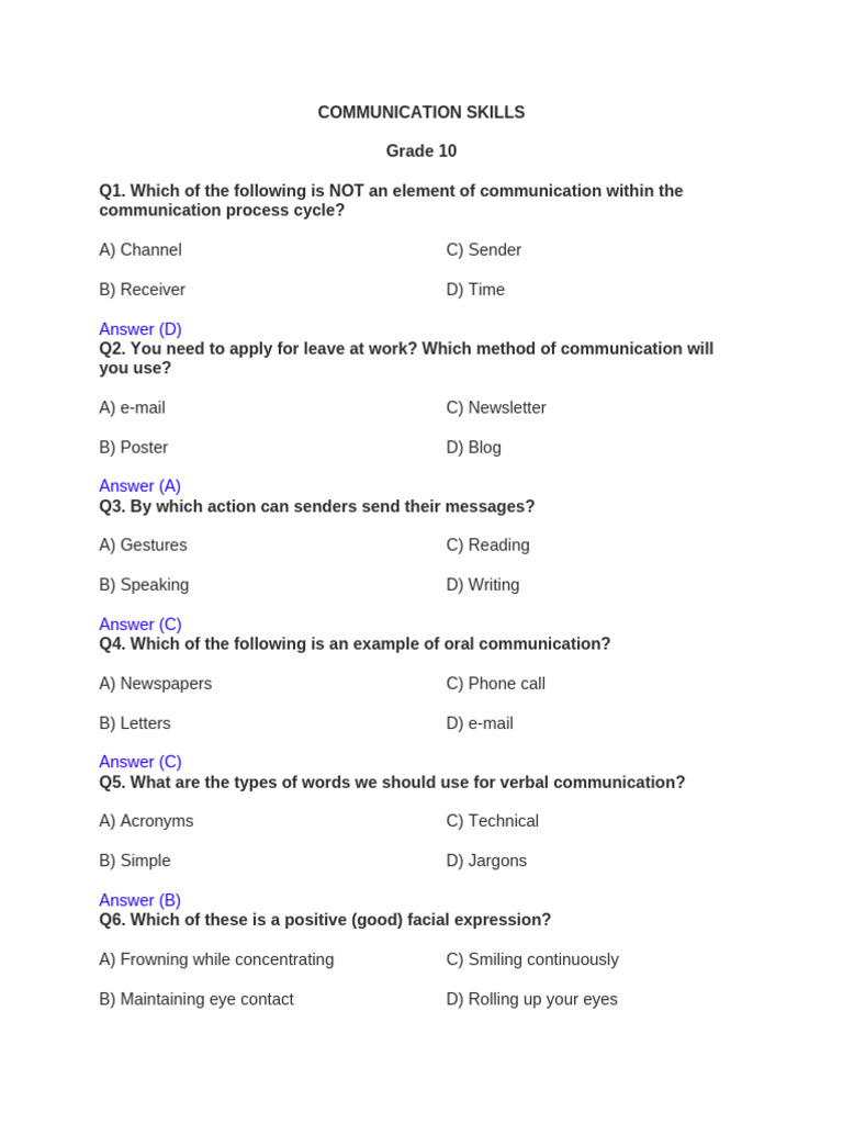 Communication Skills Grade 10 | PDF | Communication | Human Communication