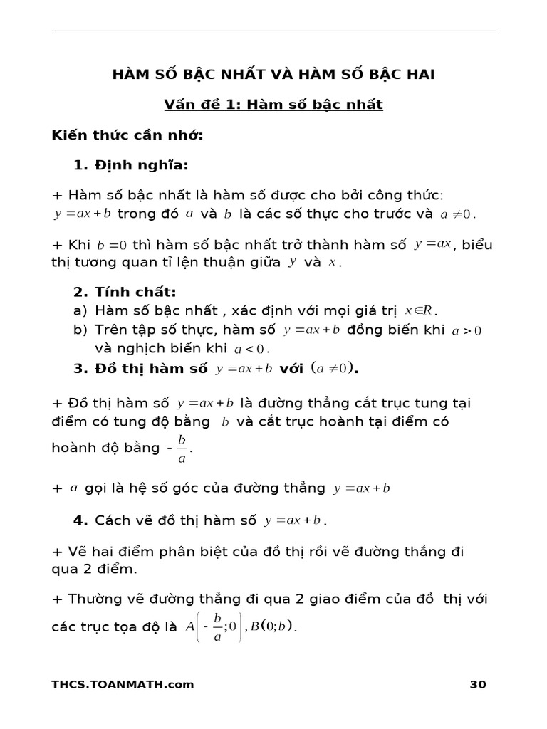 Chuyen de Ham So Bac Nhat Va Ham So Bac Hai On Thi Vao Lop 10 | PDF