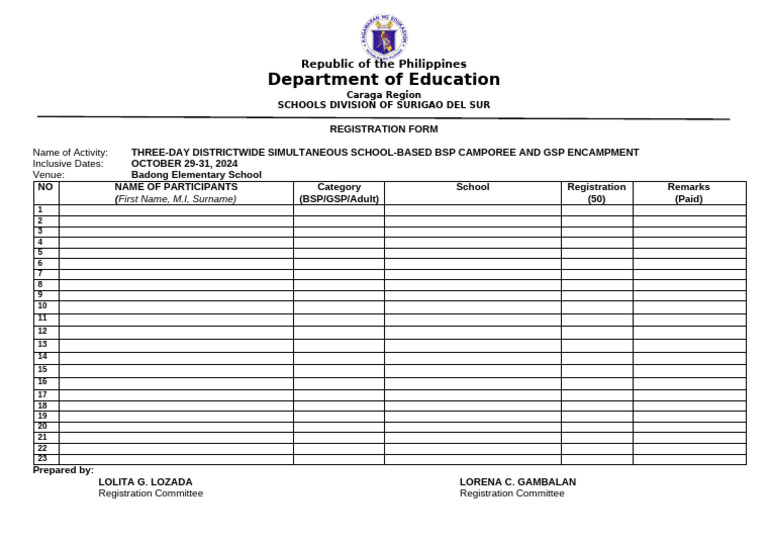 BSP Camporee Registration Form | PDF