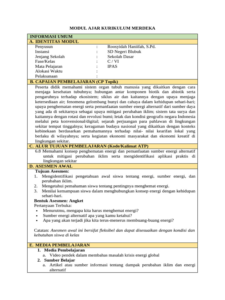 Modul Ajar-Komponen Sederhana | PDF | Karier & Perkembangan | Kesehatan Holistik