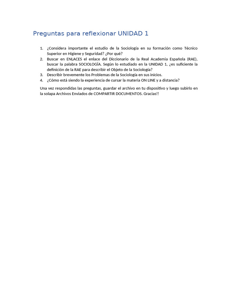 Preguntas Para Reflexionar UNIDAD 1 | PDF Preguntas Para Reflexionar UNIDAD 1 | PDF