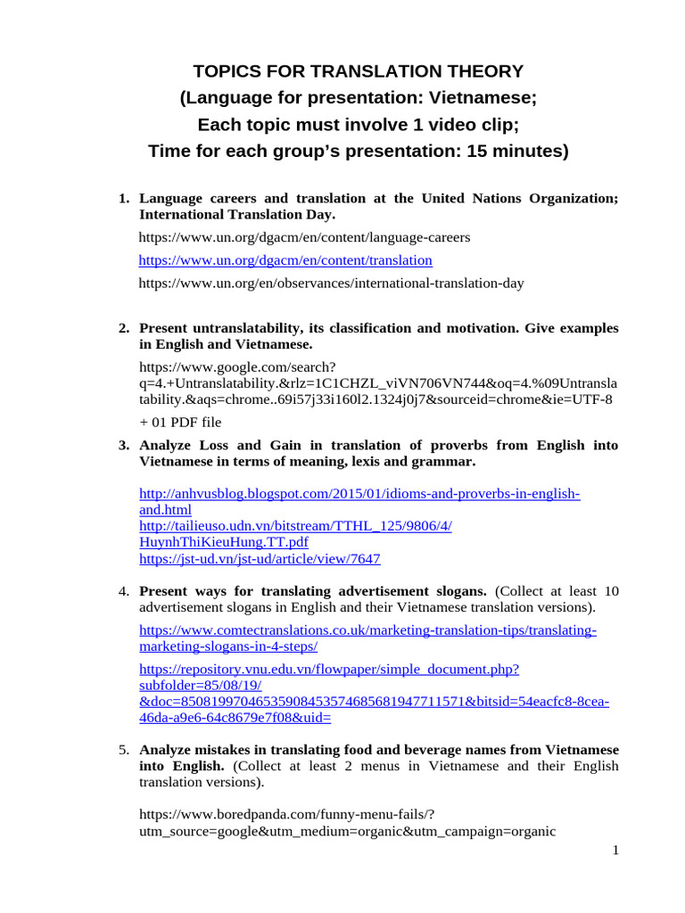 LTD Clc11-2024-Topics For Translation Theory | PDF | Translations ...