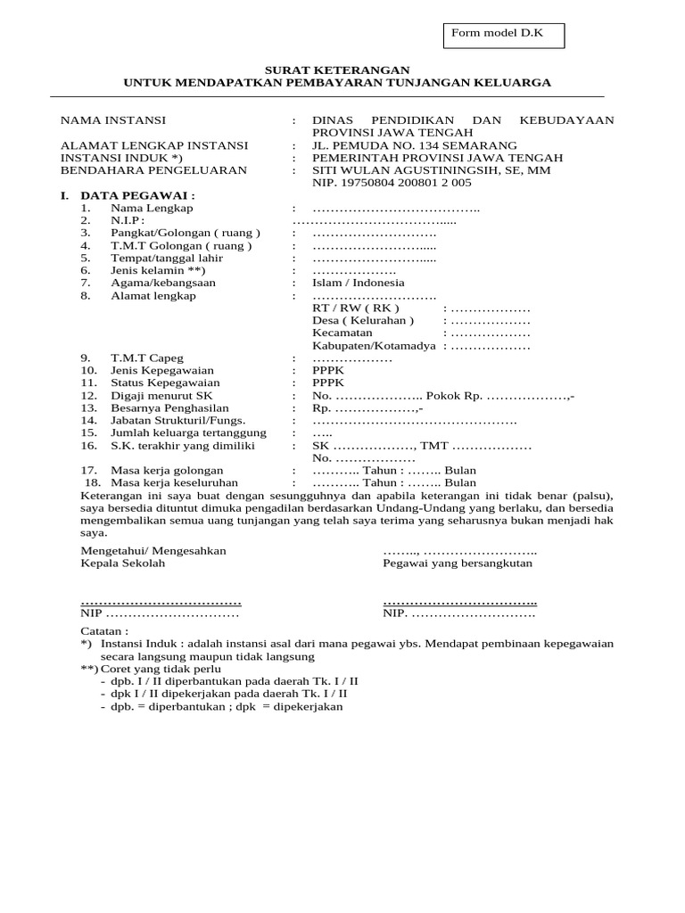Surat Keterangan Tunjangan Keluarga PPPK | PDF