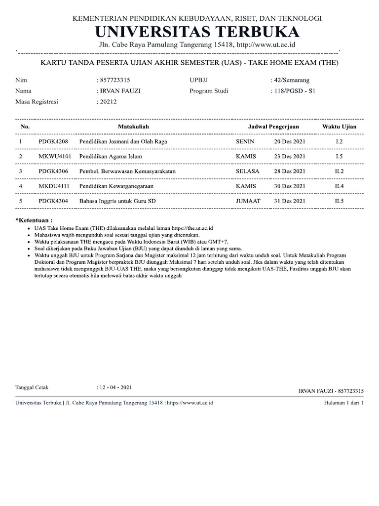 UT - Sistem Informasi Akademik KTPU | PDF