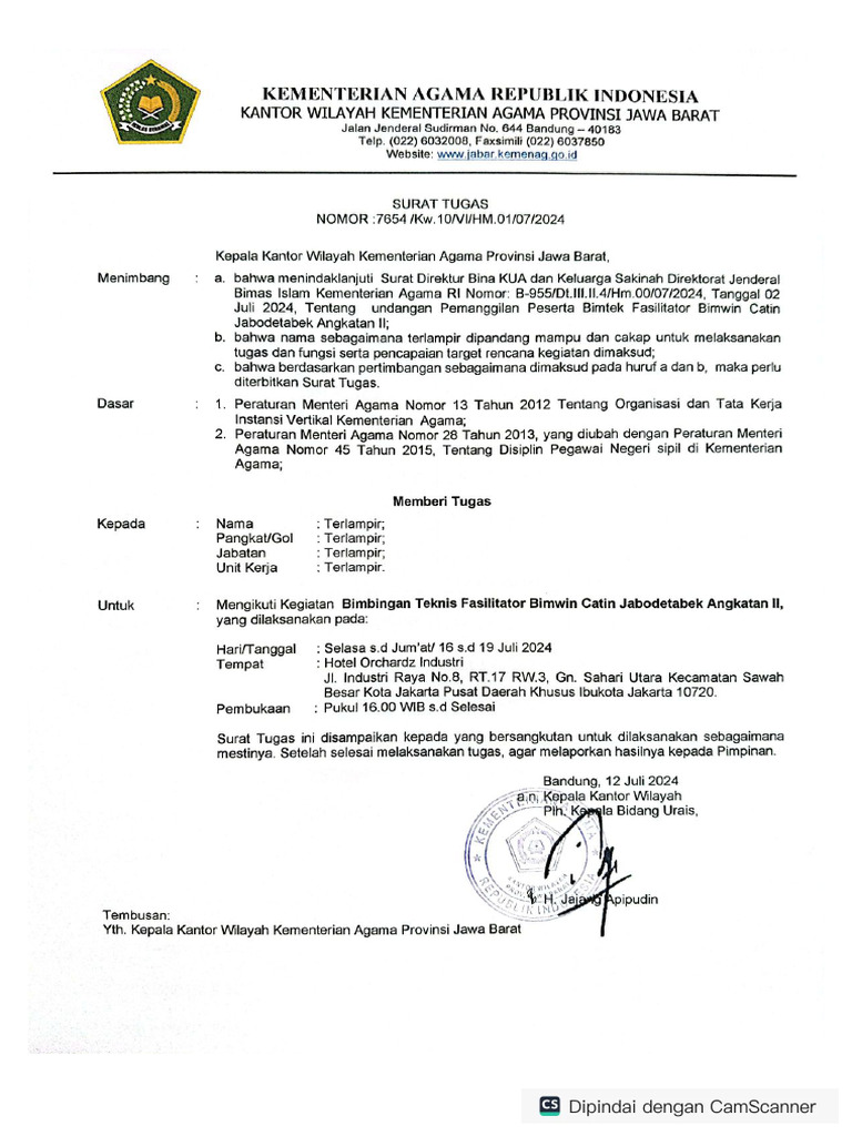 Surtug Peserta Bimtek Fasilitator Bimwin Angktn II Jabar | PDF