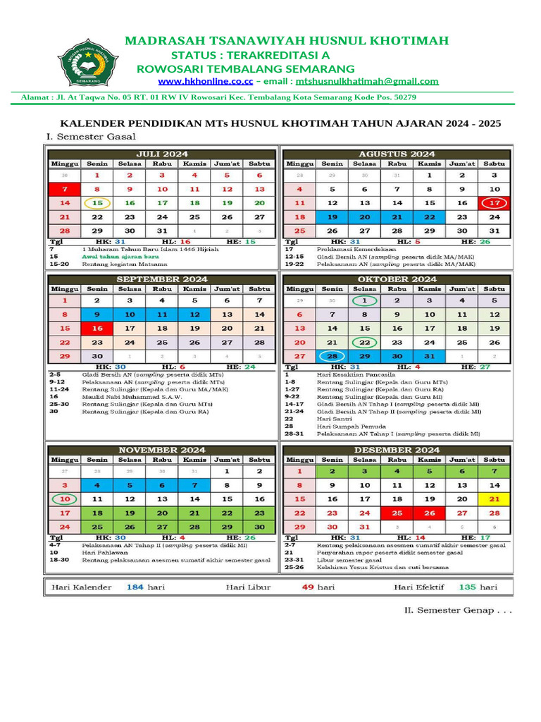 Kaldik Madrasah 2024-2025 | PDF