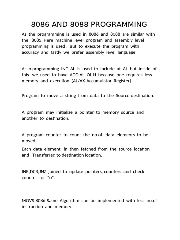 8086 and 8088 Programming | PDF