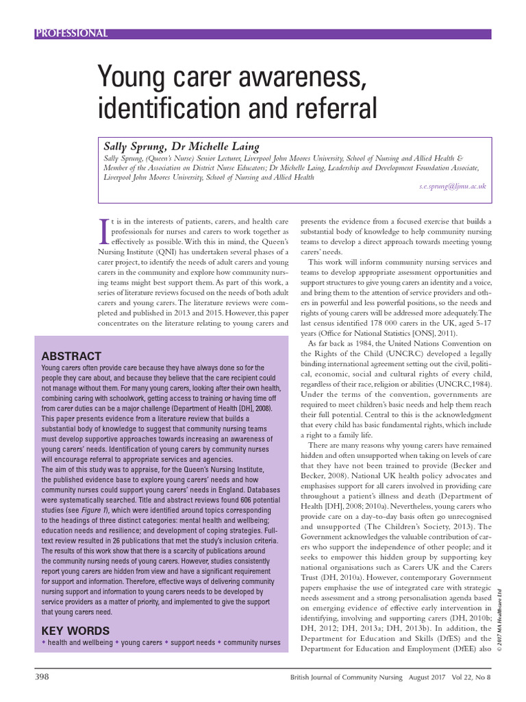 Young Carer Awareness, Identification and Referral | PDF | Caregiver | Nursing