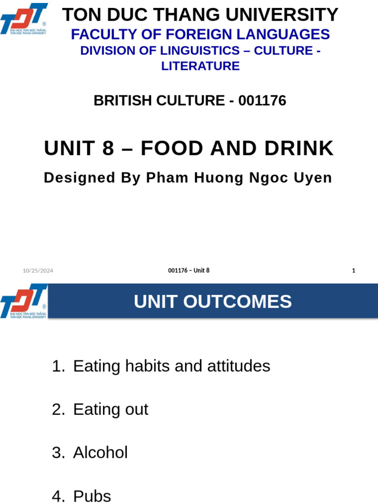 Unit 8.food and Drink | PDF | Drink | Restaurants