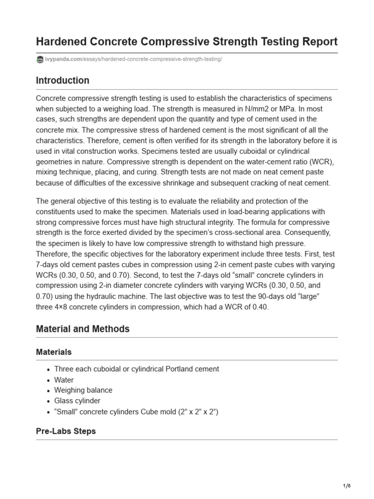 Hardened Concrete Compressive Strength | PDF | Strength Of Materials ...