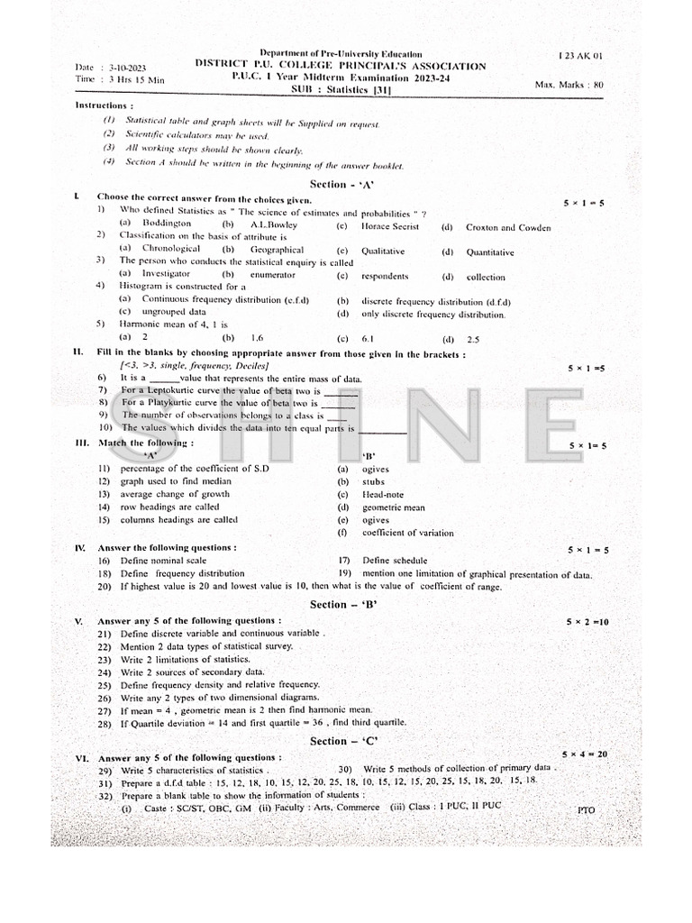 31 Statistics IPU Midterm 2023 | PDF | Business