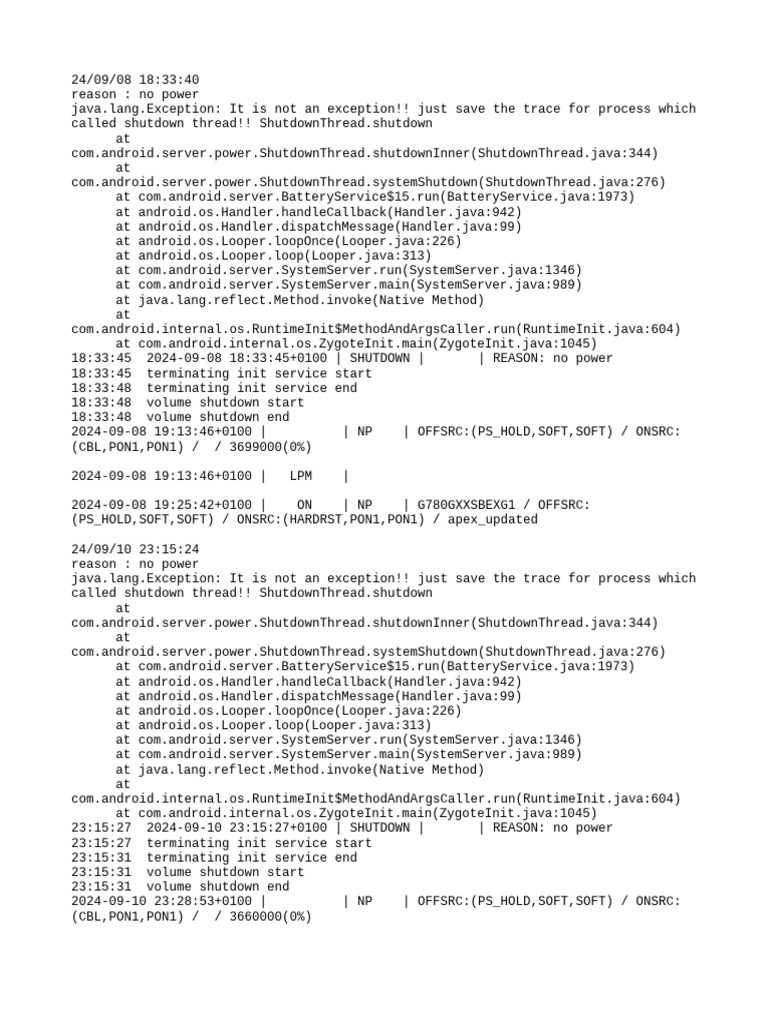 Android Shutdown Log: No Power Events | PDF | Java (Programming ...