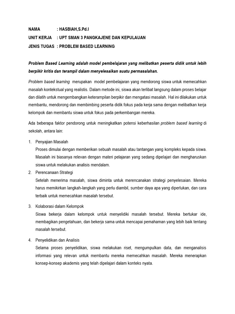 Problem Based Learning di SMAN 3 | PDF | Karier & Perkembangan | Pengembangan Diri