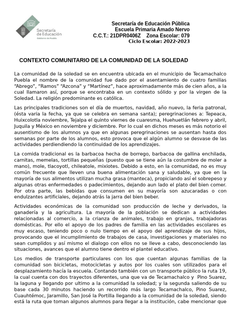 Contexto Comunitario de La Soledad | PDF | Aprendizaje | Biodiversidad