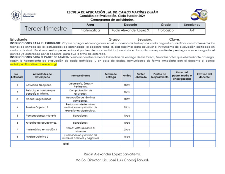 3ert Cronograma Matemática 1ro Básico | PDF | Matemáticas