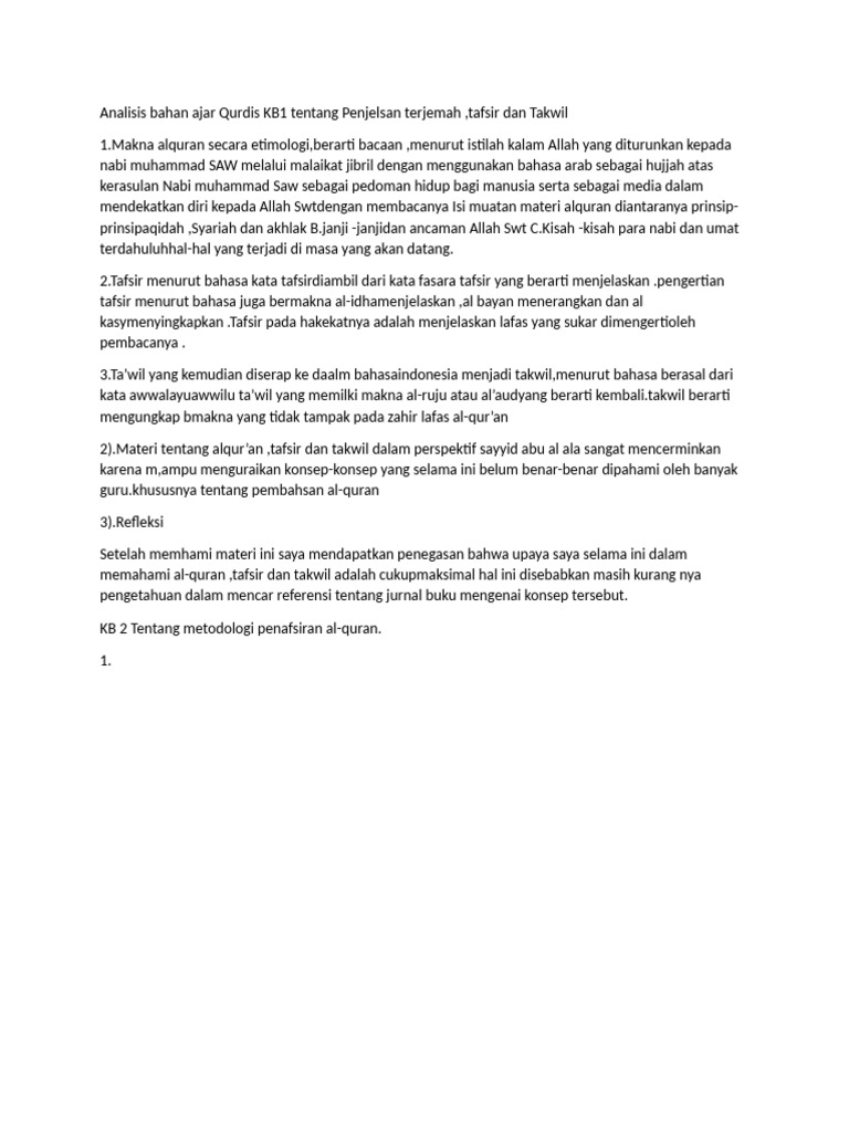 Analisis Bahan Ajar Qurdis KB1 Tentang Penjelsan Terjemah | PDF | Seni & Disiplin Bahasa ...