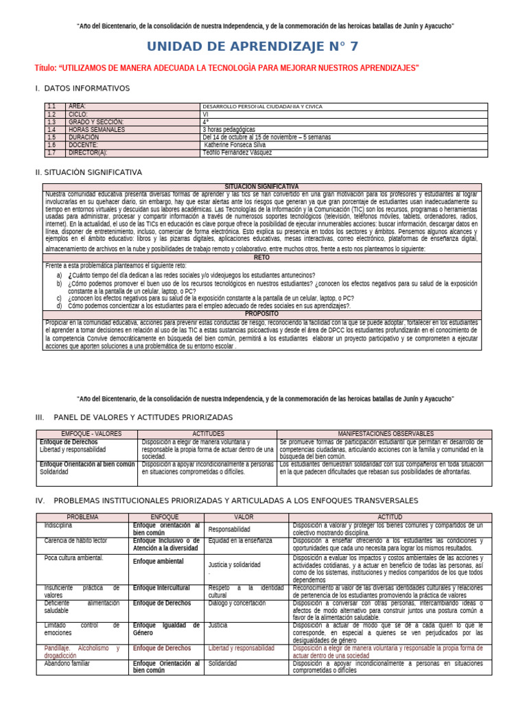 Unidad 7 - DPCC 4 | PDF | Aprendizaje | Evaluación