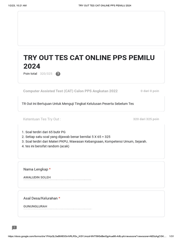 Try Out CAT Online PPS Pemilu 2024 | PDF