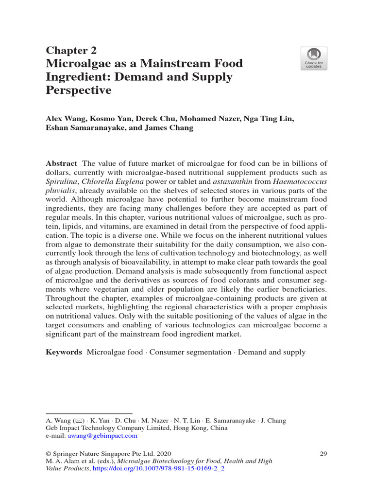 Microalgae As A Mainstream Food Ingredient Demand and Supply ...
