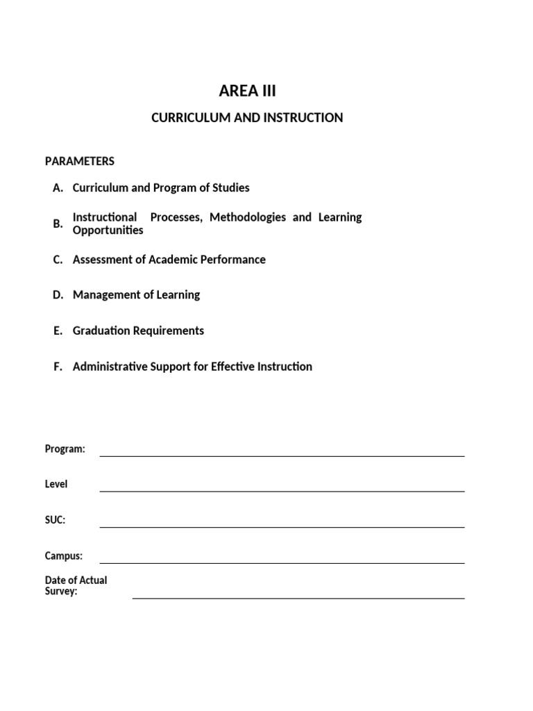 Area III-Master Survey Instrument | PDF | Curriculum | Educational ...