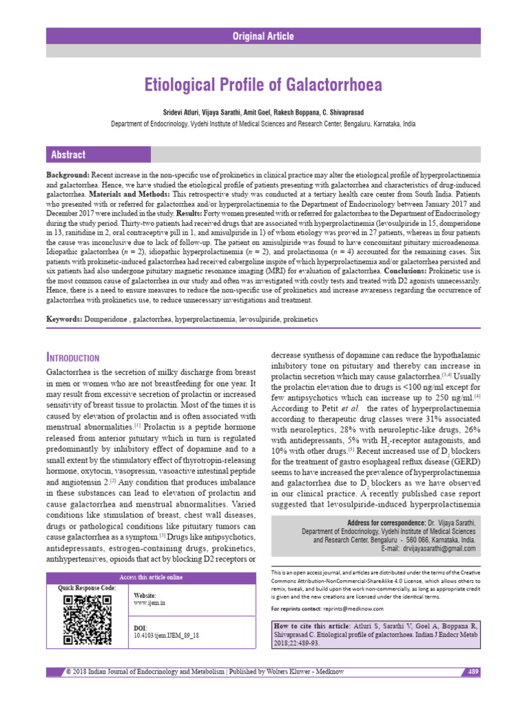 Etiological Profile of Galactorrhea | PDF | Medical Specialties ...