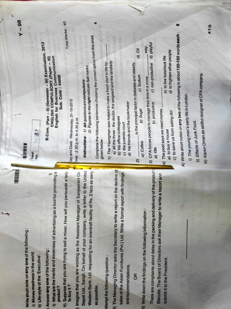 Bcom II Sem 3 English | PDF