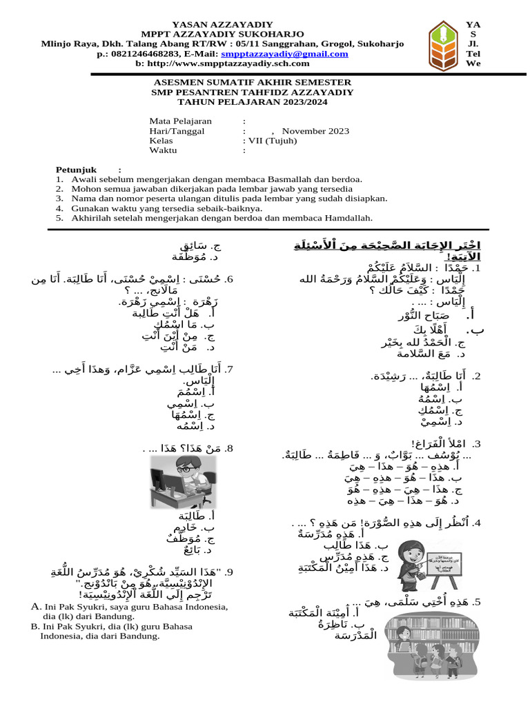 Soal Pas Bahasa Arab Kelas 7 | PDF