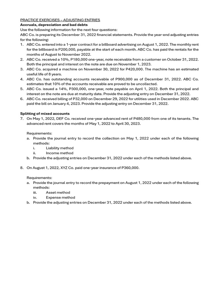 PRACTICE-EXERCISES-ADJUSTING-ENTRIES | PDF