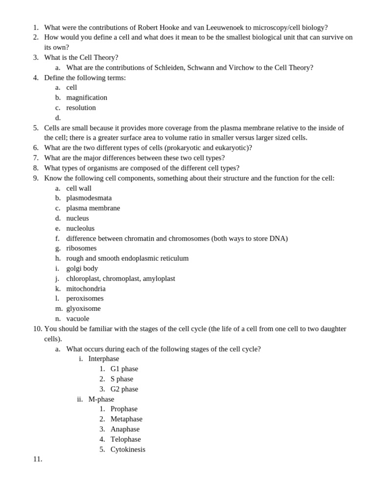 The Cell review questions | PDF